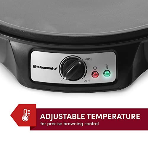 Elite Gourmet ECP-126 Electric Crepe Maker, Pancake, Hot Cakes and Non-stick Griddle with Spreader, Spatula and Recipes, 12", Black