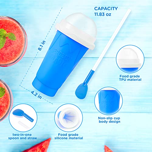 Slushy Cup Slushie Cup, Slushy Maker Cup, Quick Frozen Magic Squeeze Cup, Double Layer Slush Cup Squeeze, Homemade Summer DIY Milk Shake Ice Cream Maker, Cool Stuff Birthday Gifts for Kids (Blue)