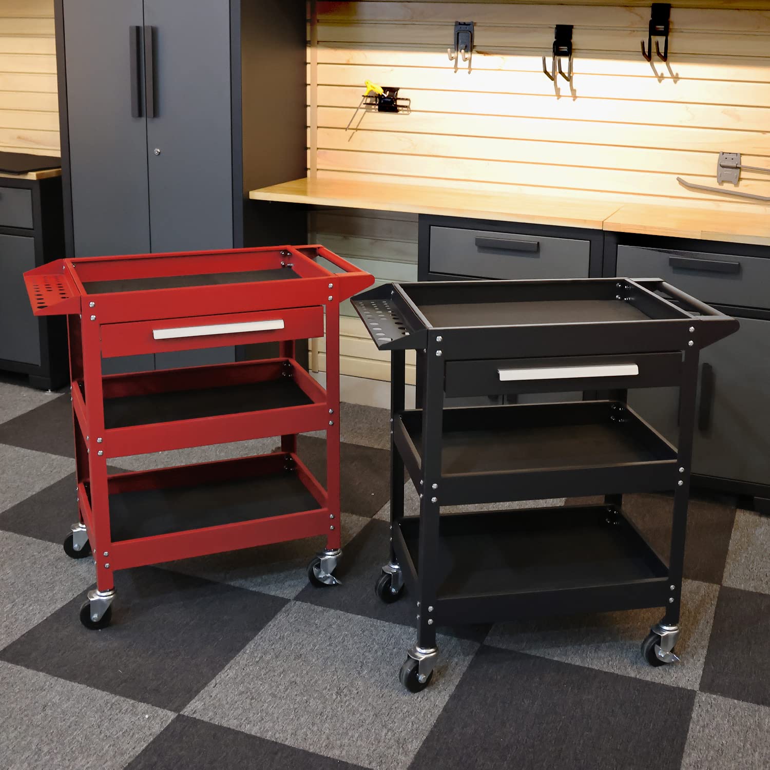 GSTANDARD Rolling Tool Cart with Drawer: 3 Layer Tool Oragnizer with Foam Pad and Heavy Duty Utility Cart with Four Swivel Casters