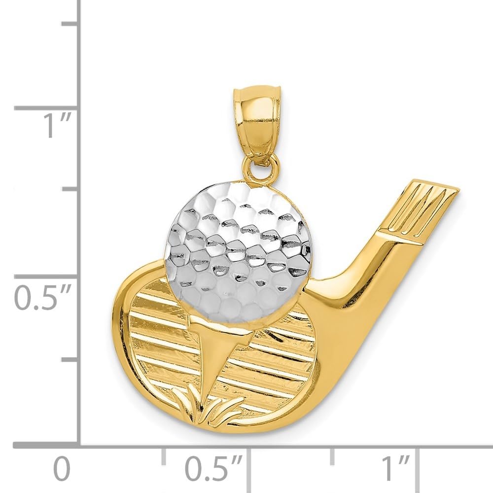 Diamond2Deal 14k Yellow Gold and Rhodium Plated Golf Pendant (L- 27 mm W- 24 mm)