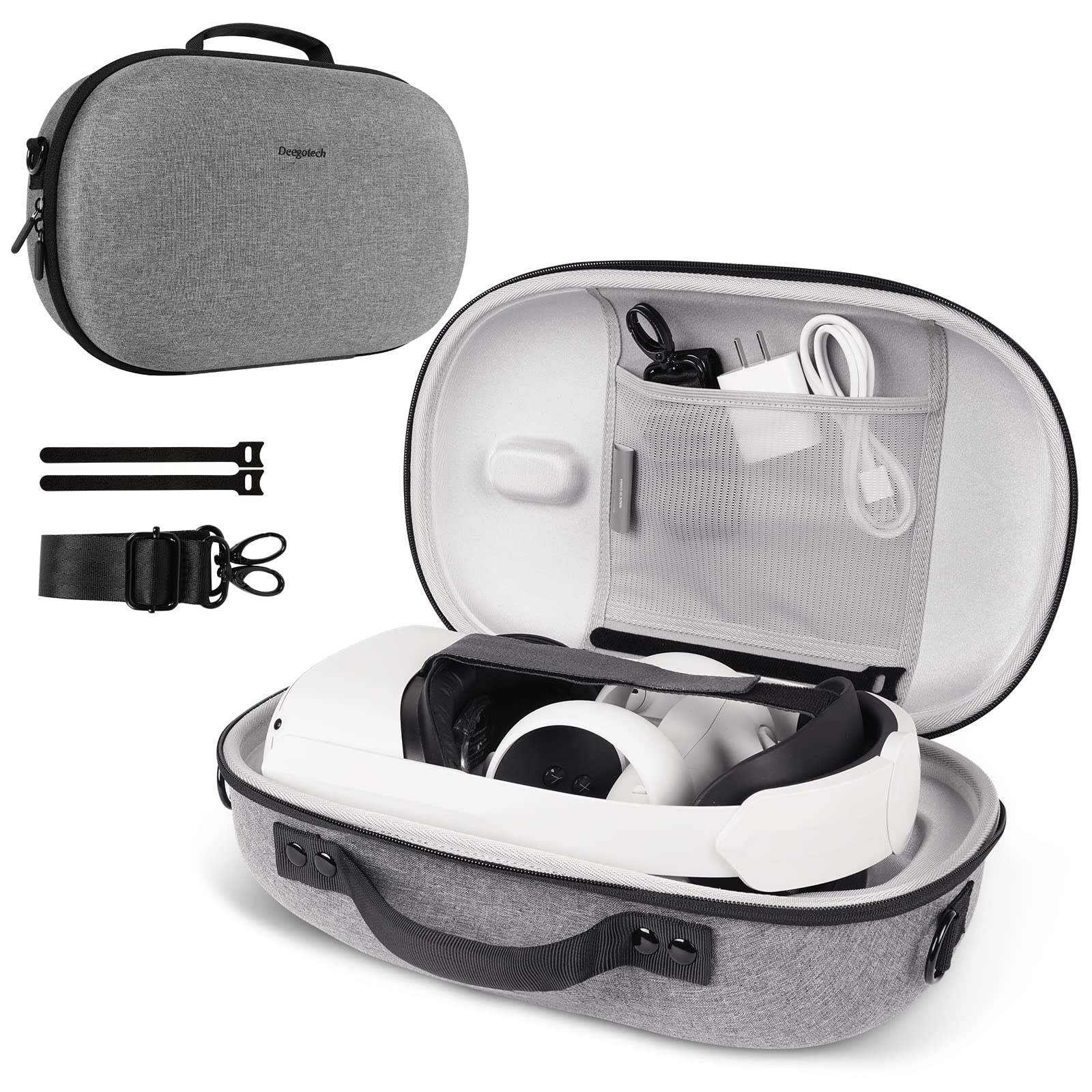 Deegotech Carrying Case for Oculus Meta Quest 2, Anti-Drop Hard Protective Case Compatible with Quest 2 Elite Strap VR Headsets and Touch Controllers, Large Travel Storage Bag, Grey
