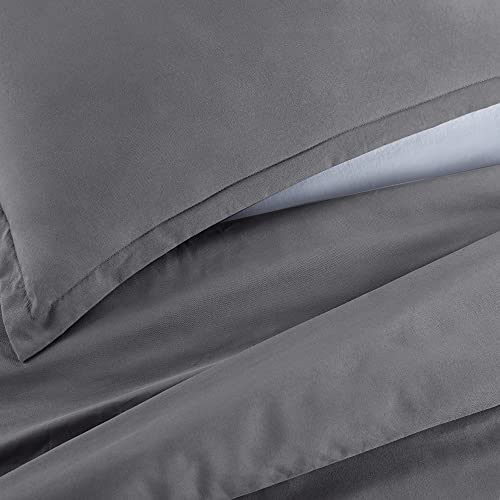 SERTA Simply Clean Ultra Soft Hypoallergenic Stain Resistant 3 Piece Solid Duvet Cover Set, Grey, Full/Queen