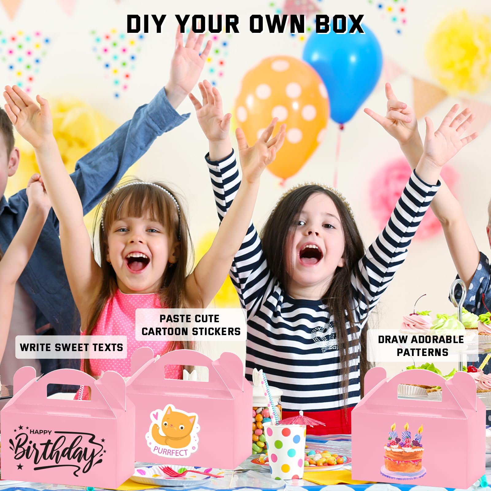 MOORAY 30 Pack Treat Boxes Candy Boxes Gable Boxes Party Favor Boxes with Handles Goodie Boxes Paper Gift Boxes for Kids Birthday Party Baby Shower Wedding Halloween Christmas(Pink)