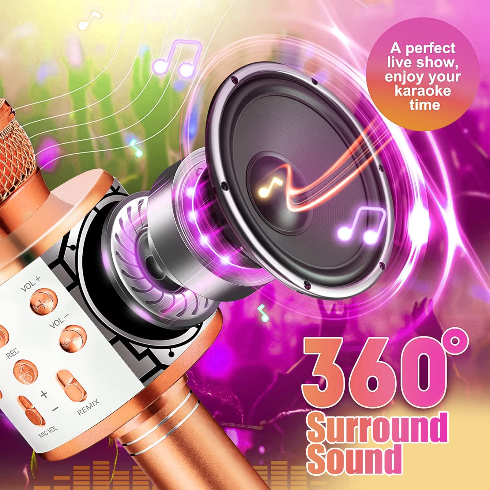 Hayruoy Bluetooth Microphone For Kids, Portable Handheld Microphone With 5 Voice Effects, Easy To Connect, Professional Karaoke System, Long Playback Time, Great Gift For Kids