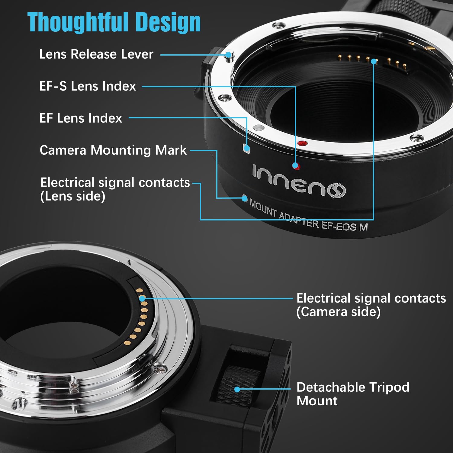 Donwell EF-EOS M Auto-Focus Mount Lens Adapter, EF/EF-S Lens to EOS-M (EF-M Mount) Mount Converter Ring with Removable Tripod Mount Compatible for Canon Camera EOS M M2 M3 M5 M6 M10 M50 M100 M200