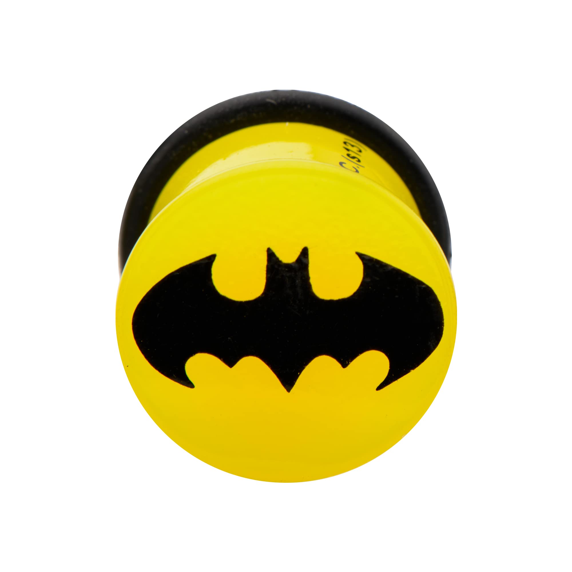DC Comics Officially Licensed Unisex Batman Single Flare Yellow Acrylic Plugs, One Size. Comes with Official Hanging Licensed Card