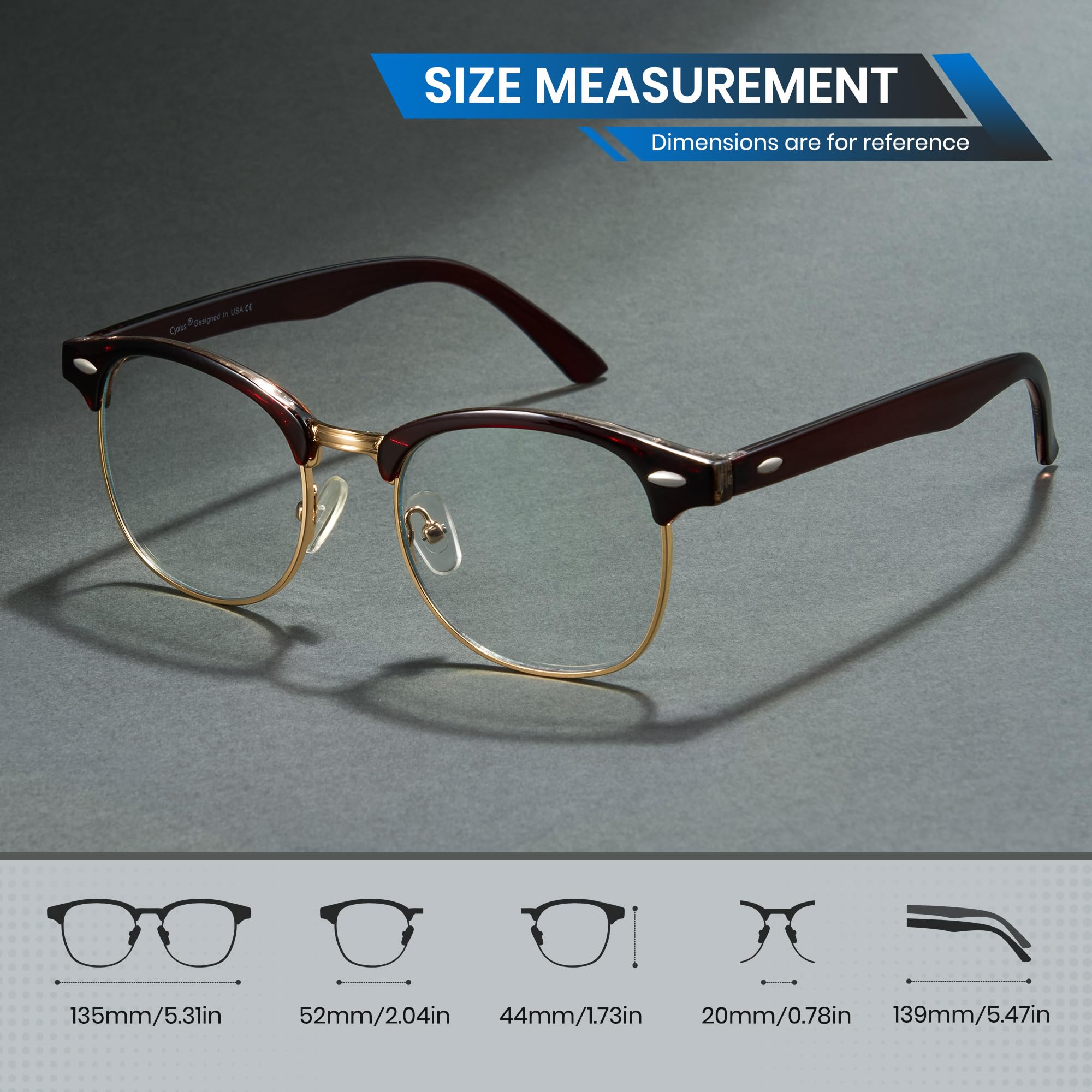 Cyxus Blue Light Glasses Men Retro Semi Rimless Clear Blue Light Glasses for Computer Eye Strain Gaming Glasses Anti Harmful Blue Light for Men Women