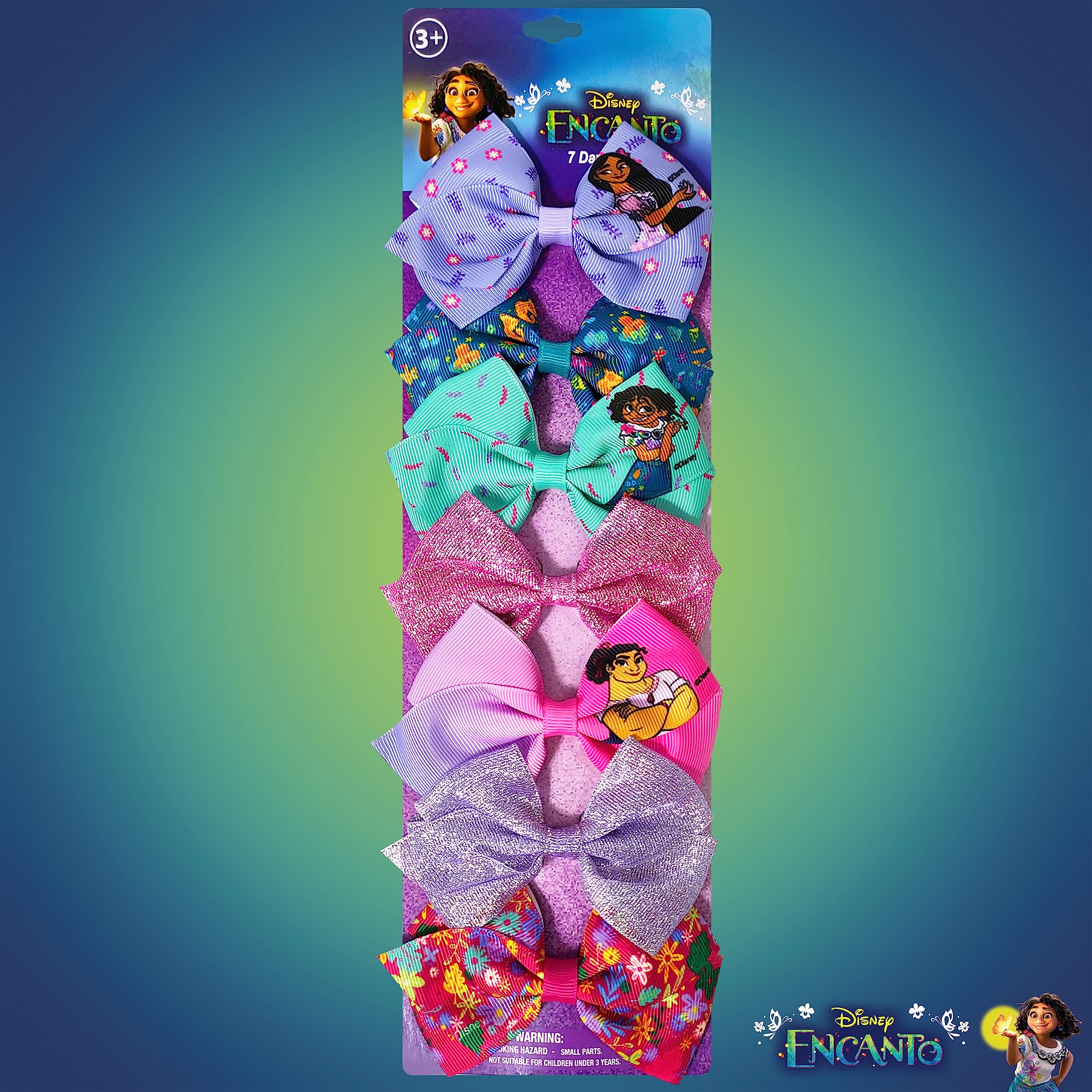 Disney Encanto Bow Bundle 7 Pcs 4 Inch Bundle - Hair Bows for Girls - Different Encanto Image on Each Clip - Alligator Clip - Ages 3+ Hair Accessories Bows for Girls