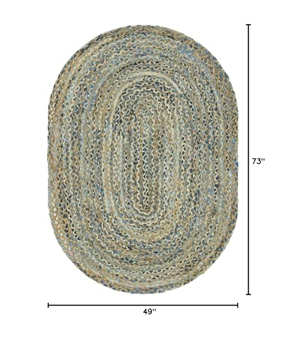 Unique Loom Braided Chindi Collection Casual Modern Blue Oval Rug (4' 0 x 6' 0)