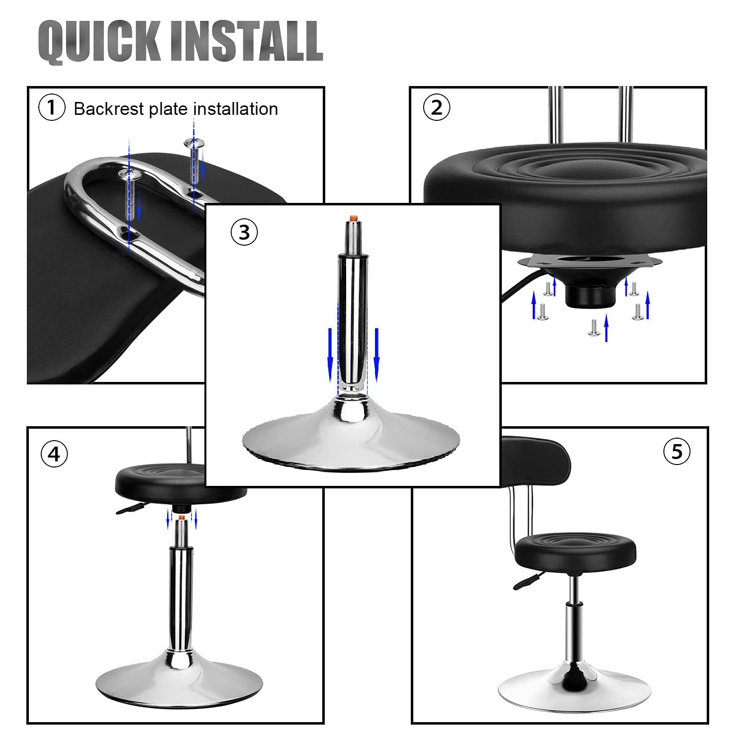 PenghaiYunfei Home Office Chair Ergonomic Desk Chair Computer Chair Height Adjustable Mid Back Task Chair Multi-Purpose Office Desk Chair Barber Shop for Men Women Adults(Black with Backrest)