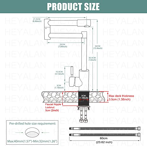 Heyalan Matte Black Pot Filler Faucet, Deck Mounted Single Handle, Double Joints, Free Rotating, Modern Design, Stainless Steel