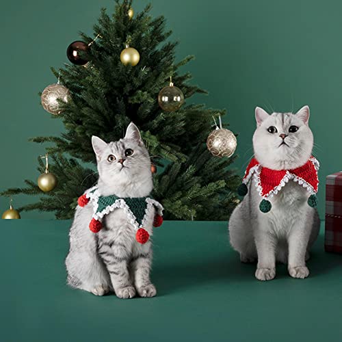 KLKCMS cat and Dog Costume Premium Hand Made Knitted Wool Pet Scarf Puppy Small Dogs and Cats Universal Adjustable Bib Pets Supplies for Christmas, Green2