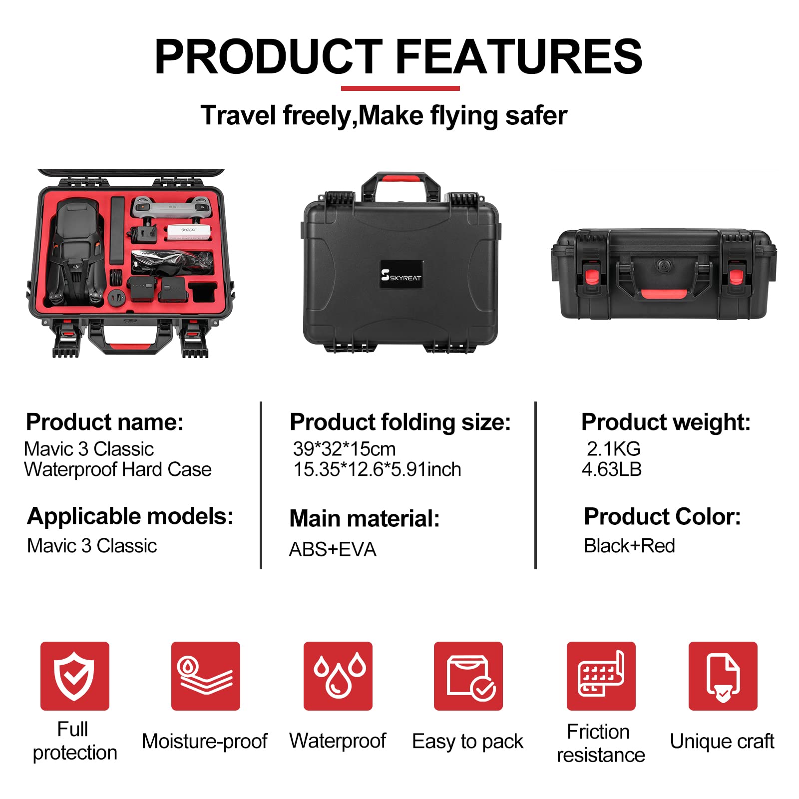 GardTok Mavic 3 Classic Hard Case, Professional Waterproof Hard Shell, Carrying Case ABS Storage Bag, Shockproof With Foam For DJI Mavic 3 Classic With DJI RC Controller Accessories