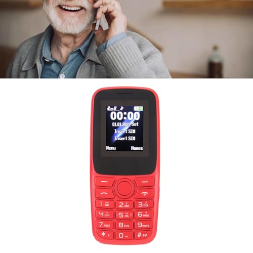 Elderly Mobile Phone, Large Button Mobile Phone LED Flashlight 1.77 Inch ABS LCD Dual Card Dual Standby (Red)