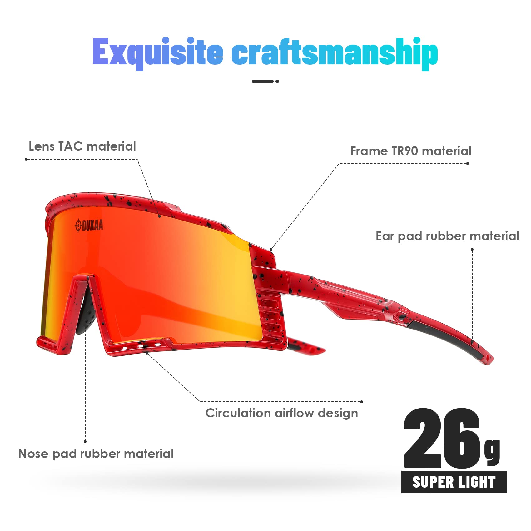 DUXAA Polarized Sports Sunglasses for Mens Womens, Fashion Style UV400 Cycling Glasses,with 4 Interchangeable Lenses(C9)