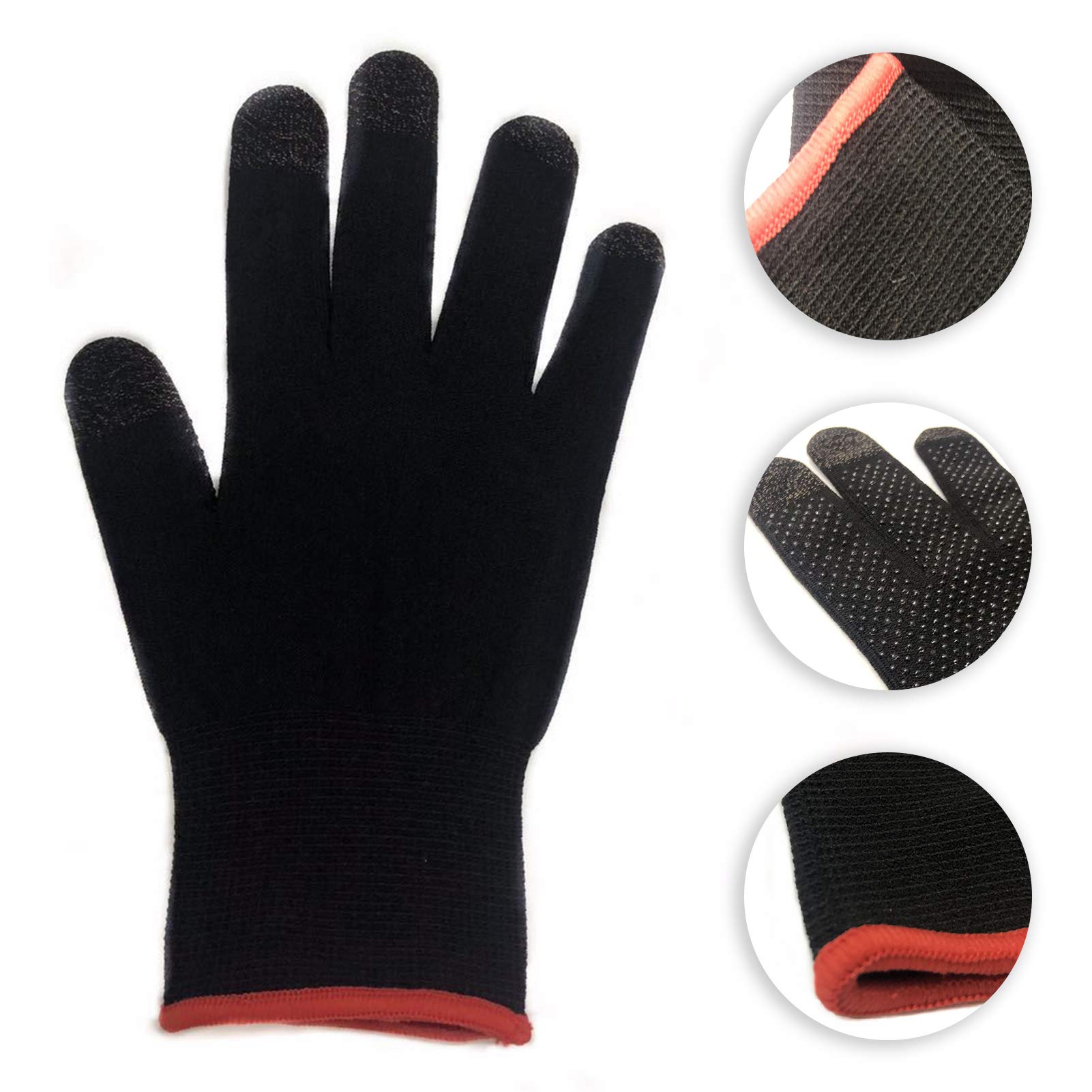 Gaweb 2Pcs Gaming Gloves for Mobile Phone Games, Warm Breathable Touch Screen Gaming Finger Sleeve Kit Black 1size