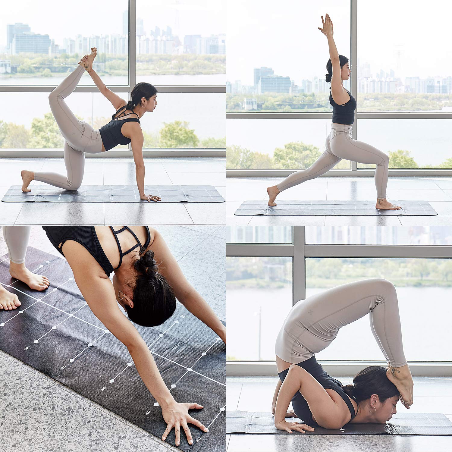 ELECOM 72"X24" Extra 8mm thick Yoga Workout Mat for Home Gym Exercise with Body Alignment Line & Carrying Strap (HCF-YM08BK), Black