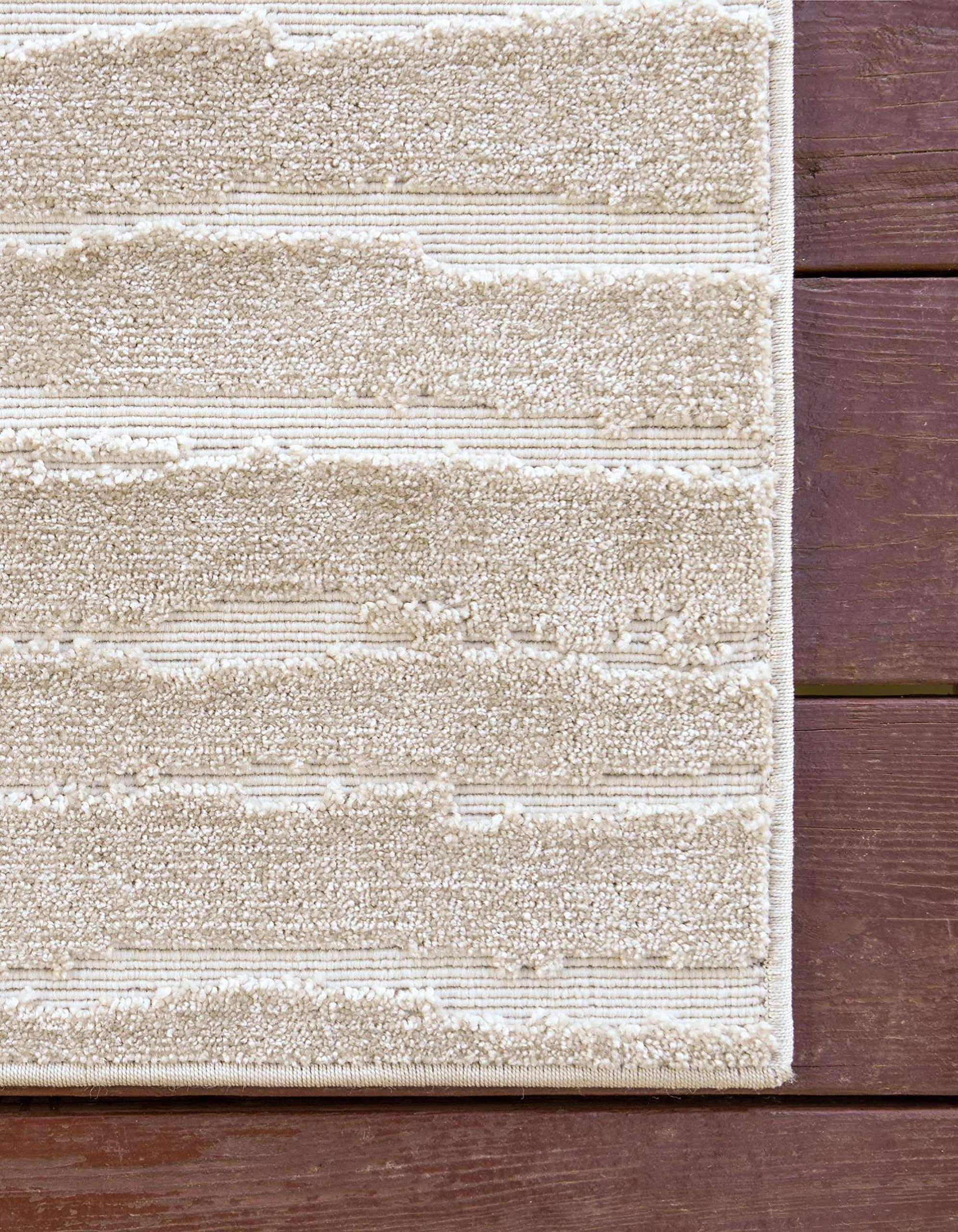 Unique Loom Sabrina Soto Outdoor Collection Geometric, Modern, Vibrant, Striped Carved Area Rug, 2 ft x 8 ft, Beige