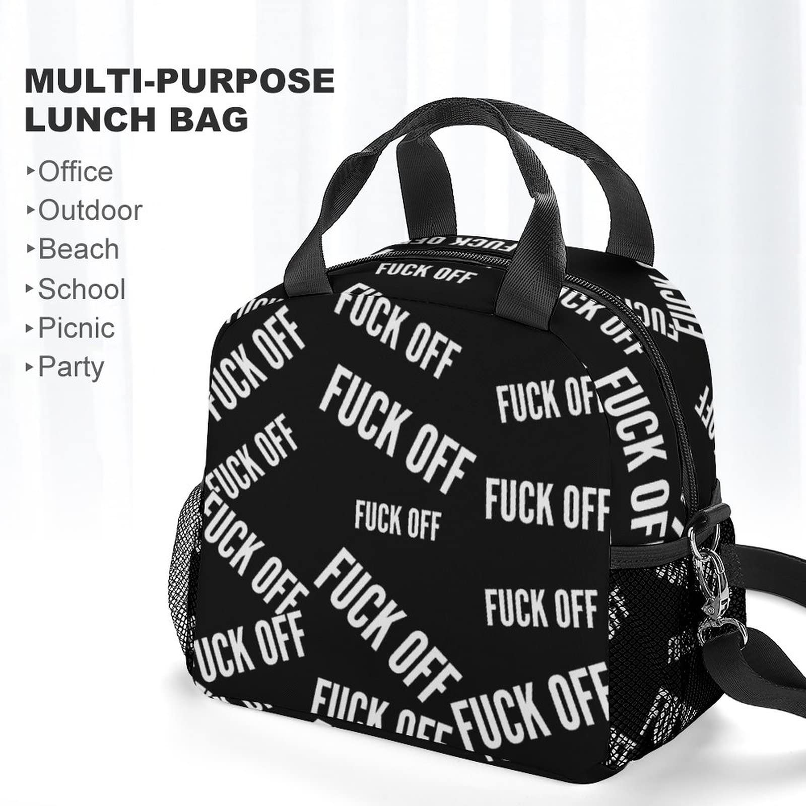 Fuck Off Lunch Box Storage Bag Leakproof Cooler Tote Shoulder Handbag All Over Print
