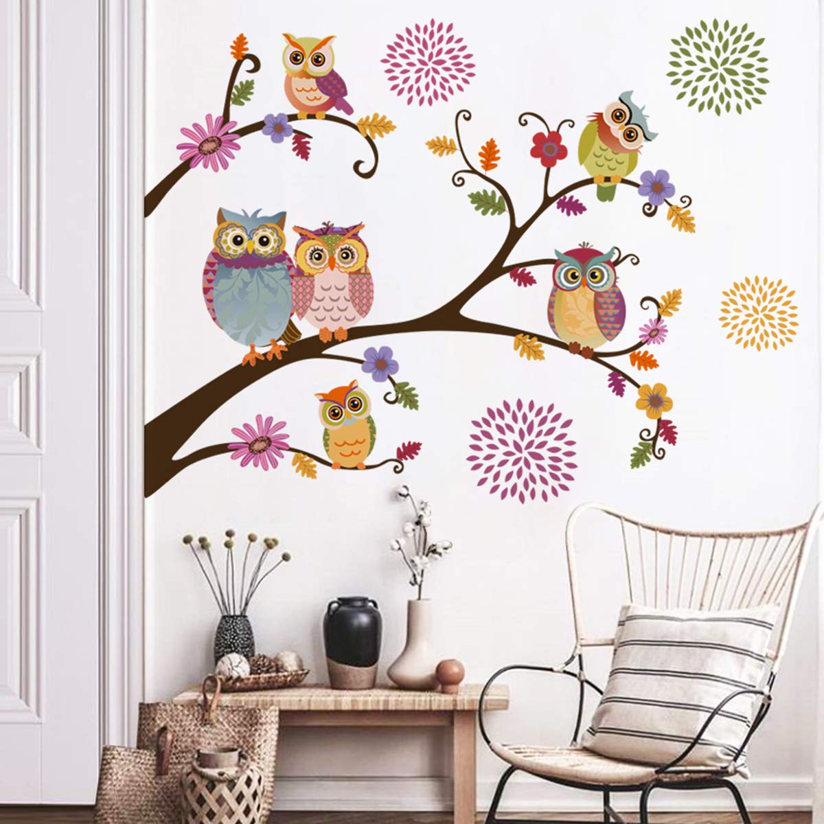 decalmile Owl Tree Branch Wall Stickers Flower Wall Decals Kids Baby Nursery Bedroom Wall Decor