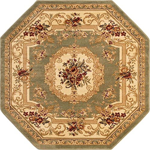 Unique Loom Versailles Collection Traditional Classic Floral Motif Area Rug (5' 0 x 5' 0 Octagon, Green/Ivory)