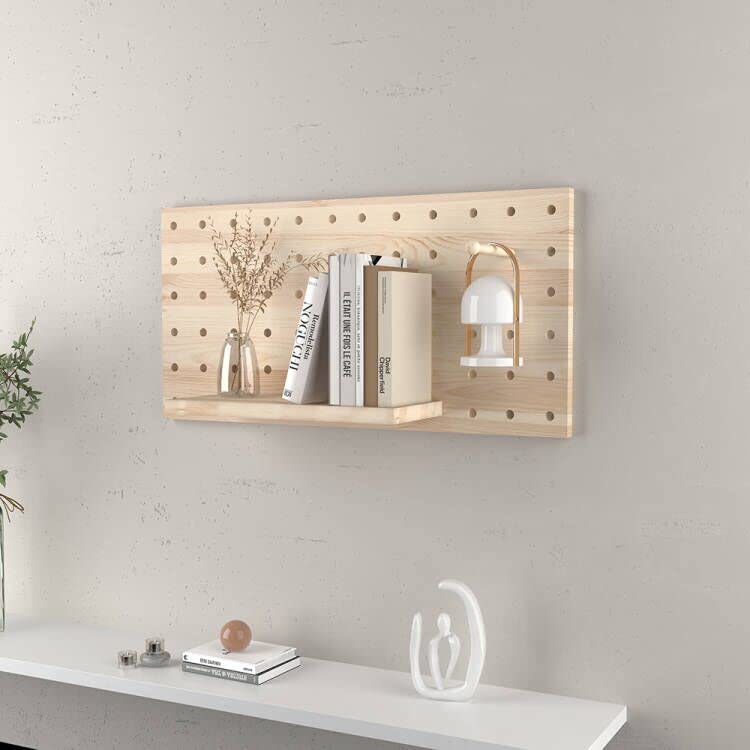 HEYSONG Pegboard Wall Organizer Panels Wooden Pegboard Wall Mount, Hanging for Garage Kitchen Living Room Bathroom Office (la0012USA)