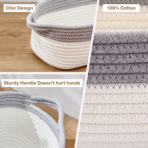 OIAHOMY Cotton Rope Storage Basket, Set of 5 Woven Baskets for Organizing with Handles, Decorative Basket for Baby Nursery, Dog Cat Toy Baskets - Grey & White