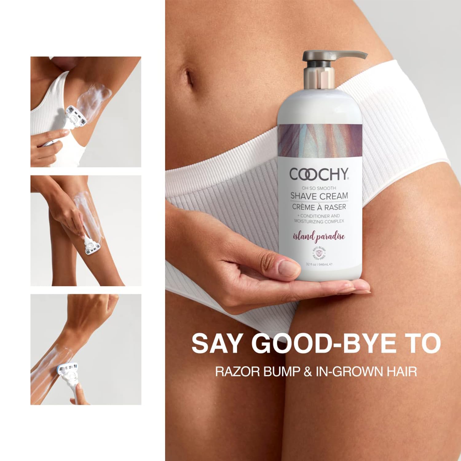 Coochy Intimate Shaving Cream | Shave Conditioner & Moisturizer for Face & Body | Ideal for Sensitive Skin Care, Anti-Bump | Island Paradise, 32 oz