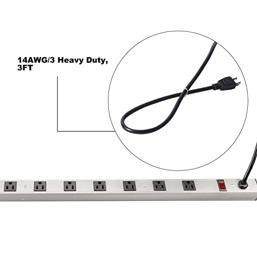 Inland Products 8 Outlet Aluminum Power Strip Silver (03197)