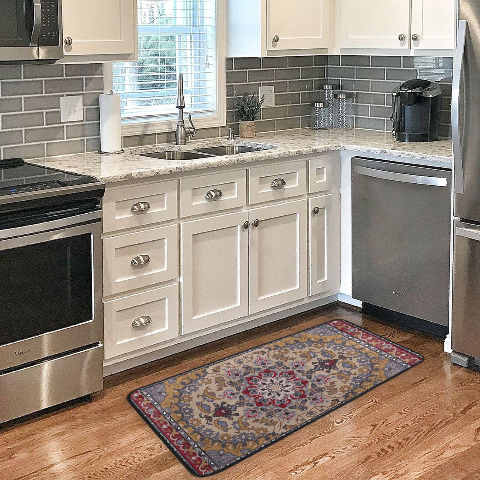 ElliTarr Kitchen Rugs and Mats Non Skid Washable Retro Red Absorbent Floor Mats Cushioned in Front of Sink for Home Farmhouse Kitchen Bathroom Kitchen Runner Rug 39 x20Inch