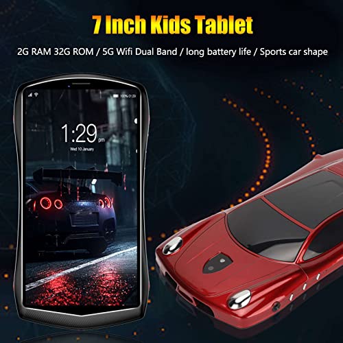 HD 7in Kids Tablet, Sports Car Shape Kids Tablet,2G RAM 32G ROM Tablet, Android 5G WiFi Dual Band Tablet PC, Kids Children Tablet (Red)