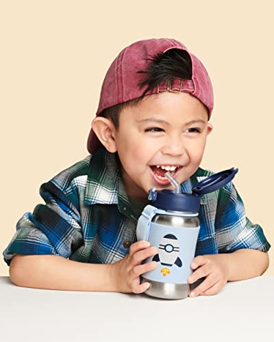 Skip Hop Toddler Sippy Cup with Straw, Sparks Stainless Steel Straw Bottle, Rocket