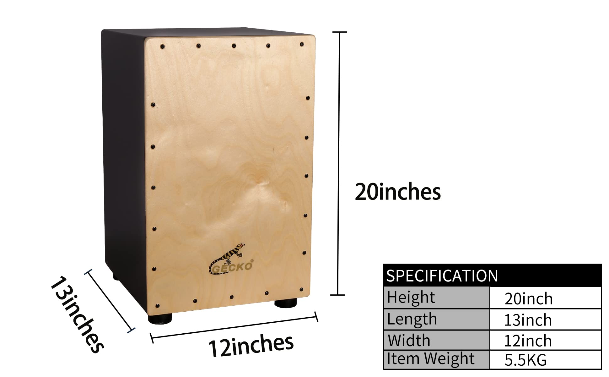 GECKO Cajon,Cajon Box Drum Percussion Instrument Birch Wood with Internal Guitar Strings Compact Size Portable Cajon