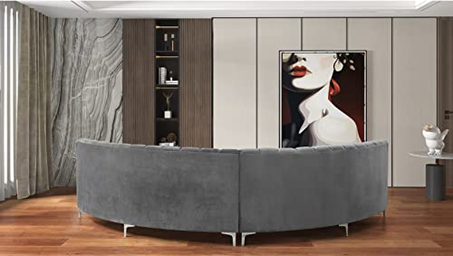 Legend Furniture Curved Sofa Velvet Symmetrical Modular Round couches for Living Room Sectional, 142" L x 32" D x 36" H, Grey