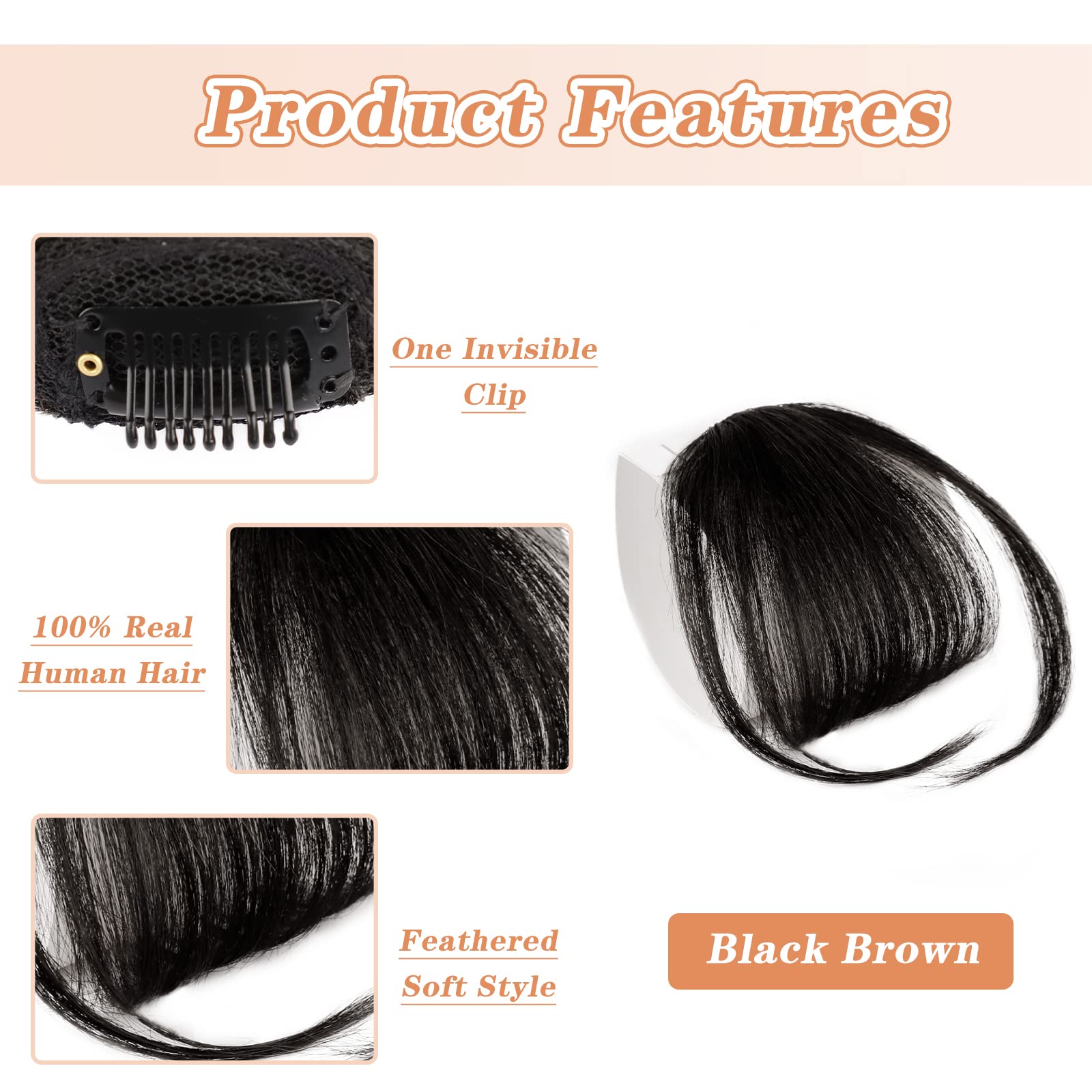 MORICA Clip in Bangs for Women 100% Human Hair Extensions Wispy Bangs Fringe with Temples Hairpieces Air Bangs Flat Bangs Clip Curved Bangs for Daily Wear