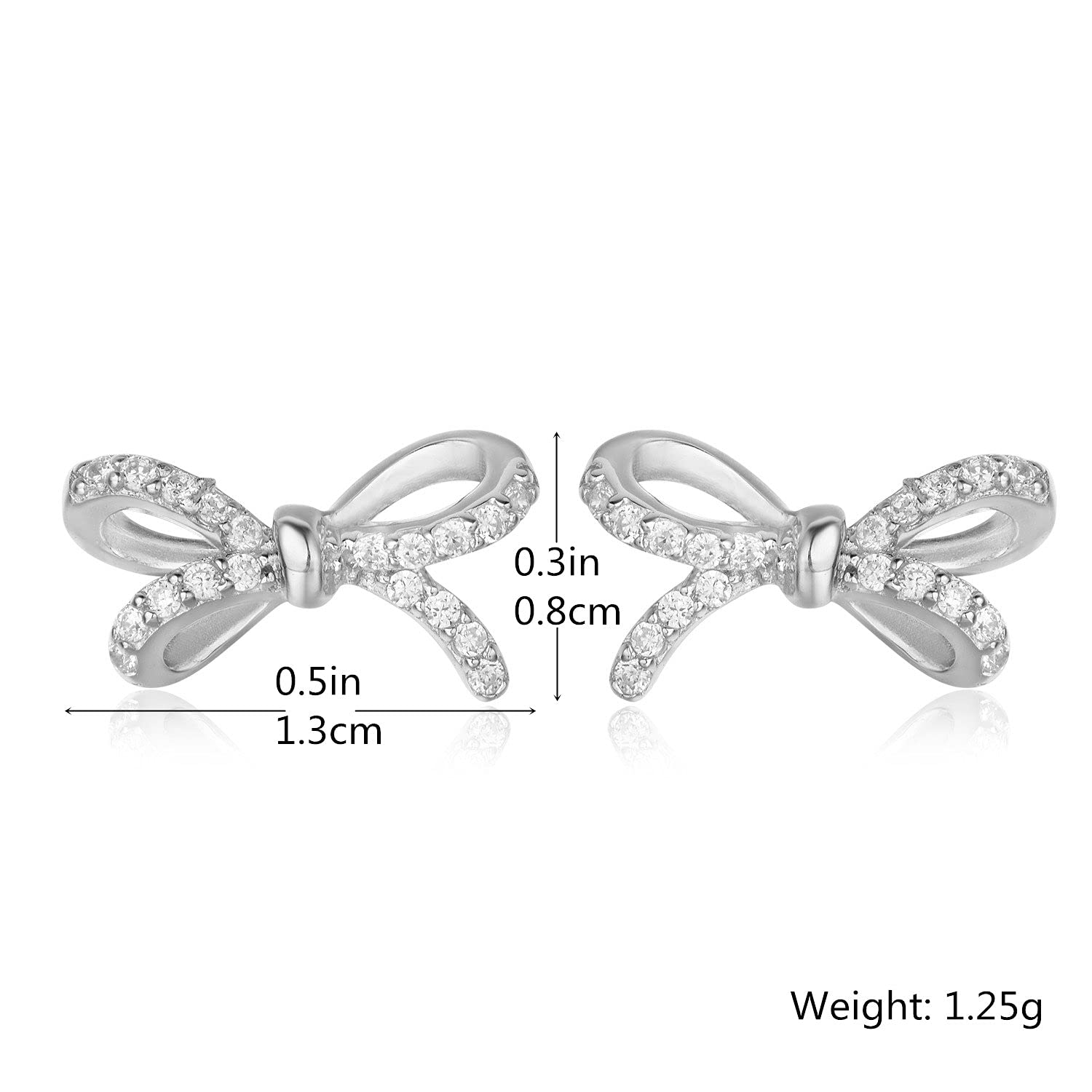 Coodilor 925 Sterling Silver Bow Stud Earrings With Cubic Zirconia, 14K White Gold Plated Earrings for Women, Perfect for Gift