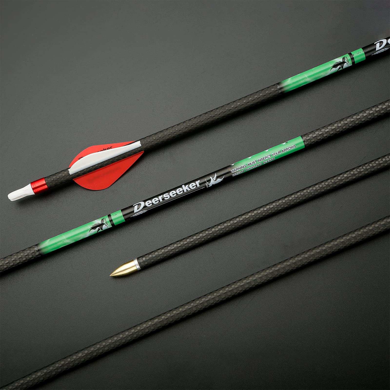 Deerseeker Archery 31inch Compound Hunting Arrows Carbon Weave with Removable Tips for Recurve Bow Traditional Longbows Target Shooting Practice 6-Pack Spine 300