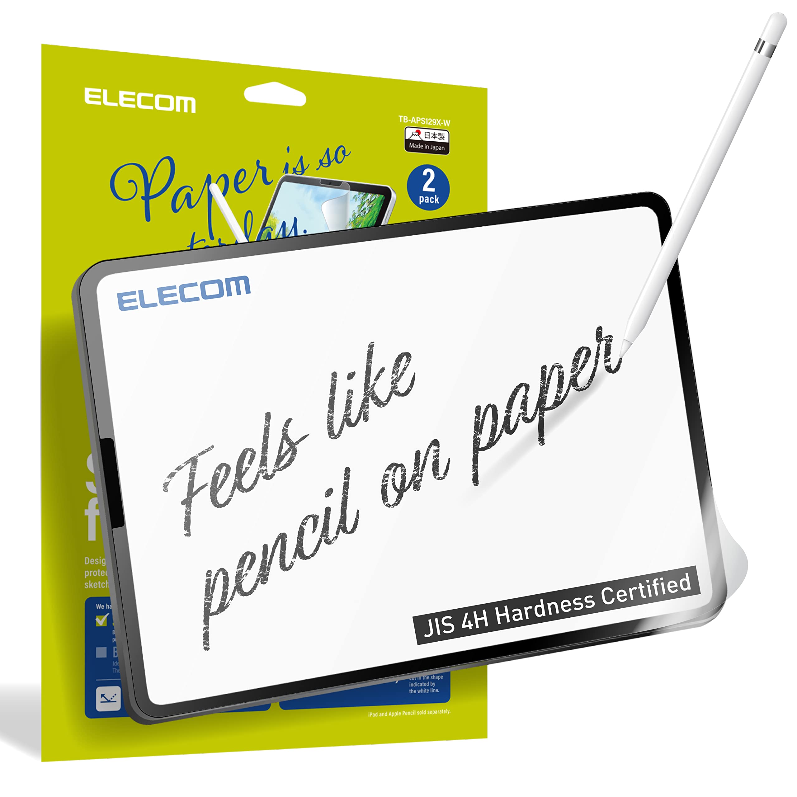 ELECOM Pencil Feel Screen Protector -2Packs- Easy-Install, Smooth type, iPad Pro 12.9inch, (Released in 2022,2021,2020,2018) Drawing/Notetaking/Anti-glare, Apple Pencil Compatible (TB-APS129X-W)