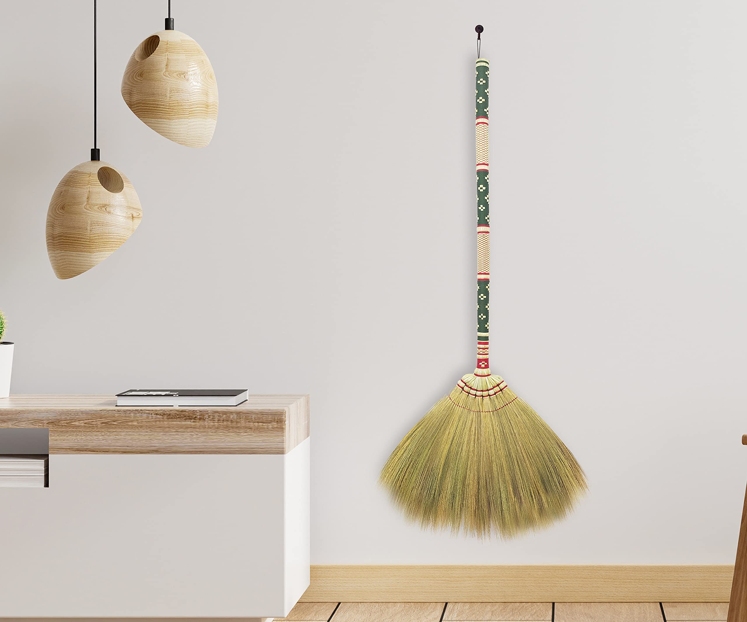 Thai Vintage Retro Grass Broom Stick,Asian Straw Broom for Wedding Jumping,Witch Broom,House Broom,Long Broom with Solid Wood Handle Primitive Sweeping Dirt Dust Garbage