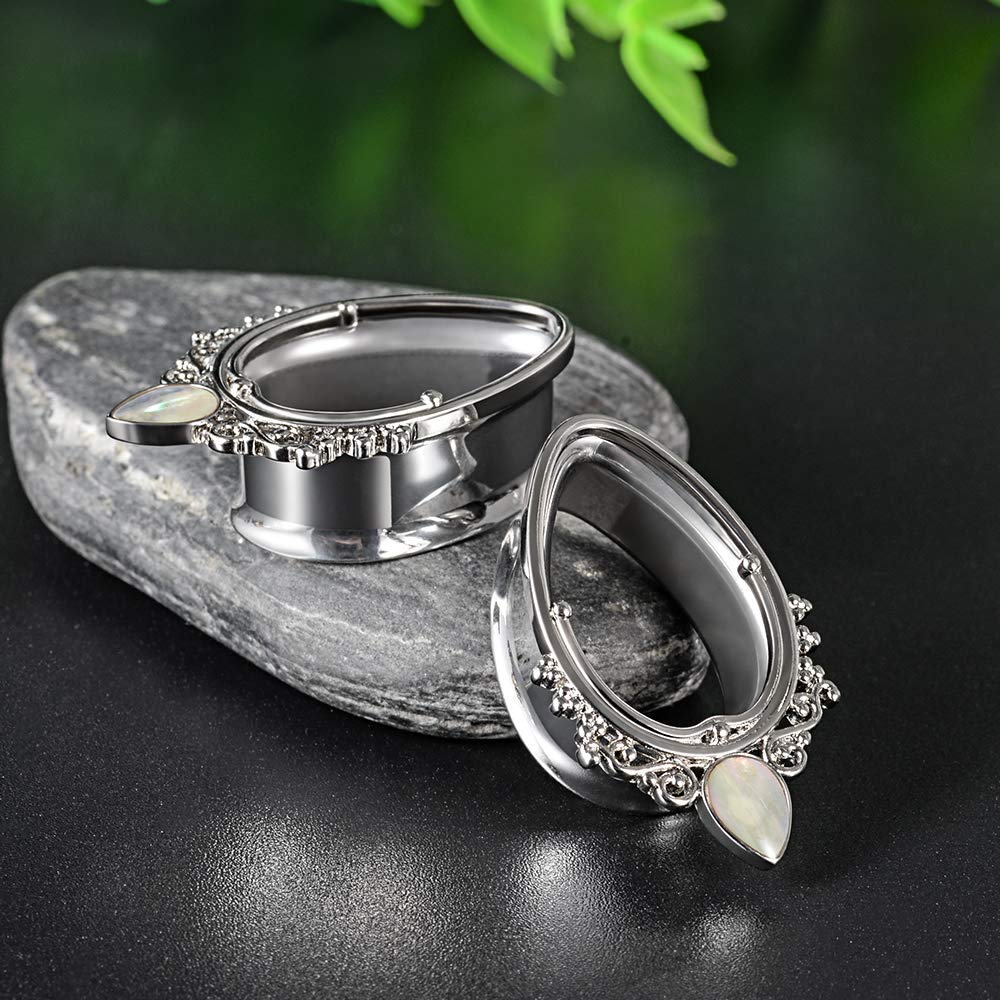 COOEAR 1 Pair Surgical Steel Ear Gauges Tear Drop Ear Tunnels and Plugs Seashell Earrings Stretcher.