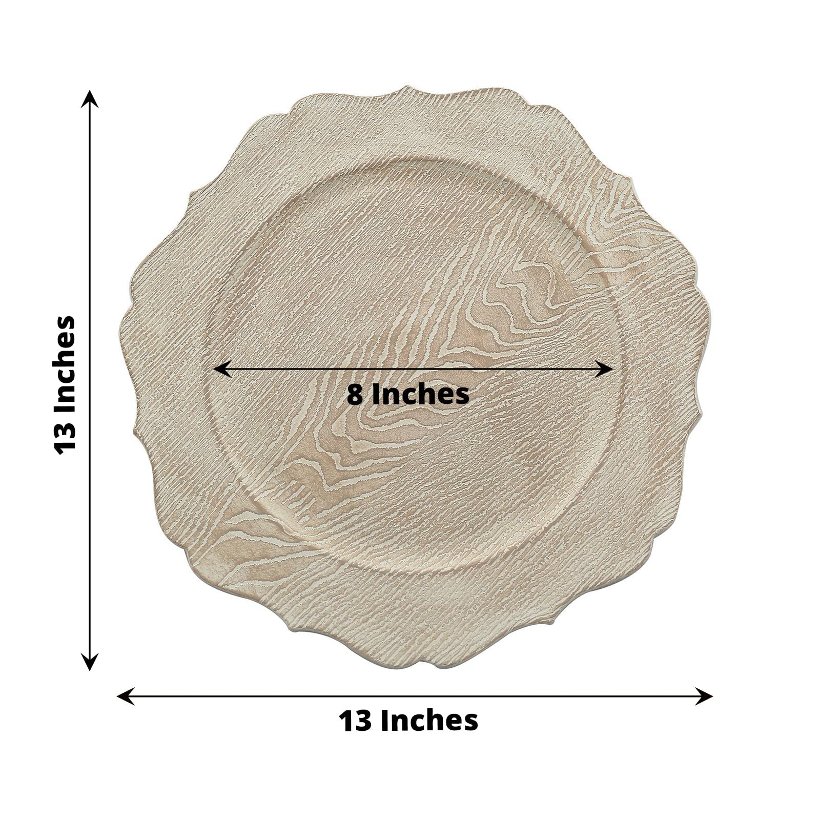 Efavormart 6 Pack | 13" Rustic White Wooden Textured Acrylic Charger Plates With Scalloped Rim