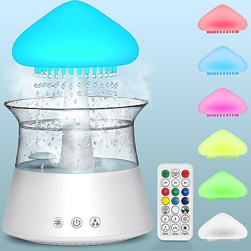Diffuserlove Rain Cloud Humidifier Diffuser Water Drip Humidifier with Remote Waterfall Lamp Mushroom Humidifier Rain Sounds White Noise Humidifier Air Humidifiers for Bedroom Desk…