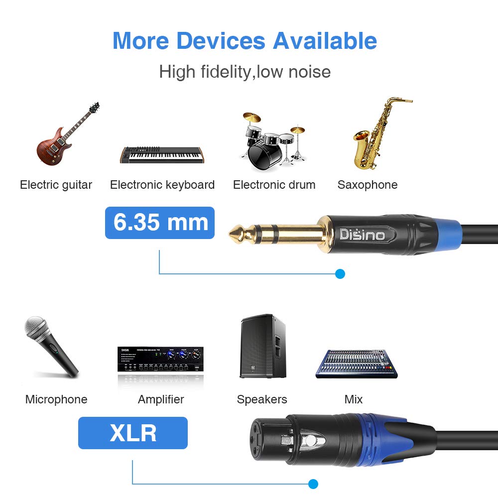 Disino XLR Female to 1/4 Inch 6.35mm TRS Stereo Jack Cable, 3 Pin Female XLR to Quarter inch Balanced Interconnect Patch Cord (3.3 Feet)