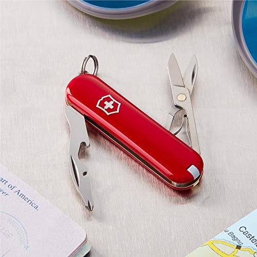 Victorinox Jetsetter Swiss Army Knife, Compact 7 Function Swiss Made Pocket Knife with Scissors, Magnetic Phillips Screwdriver and Key Ring β Red