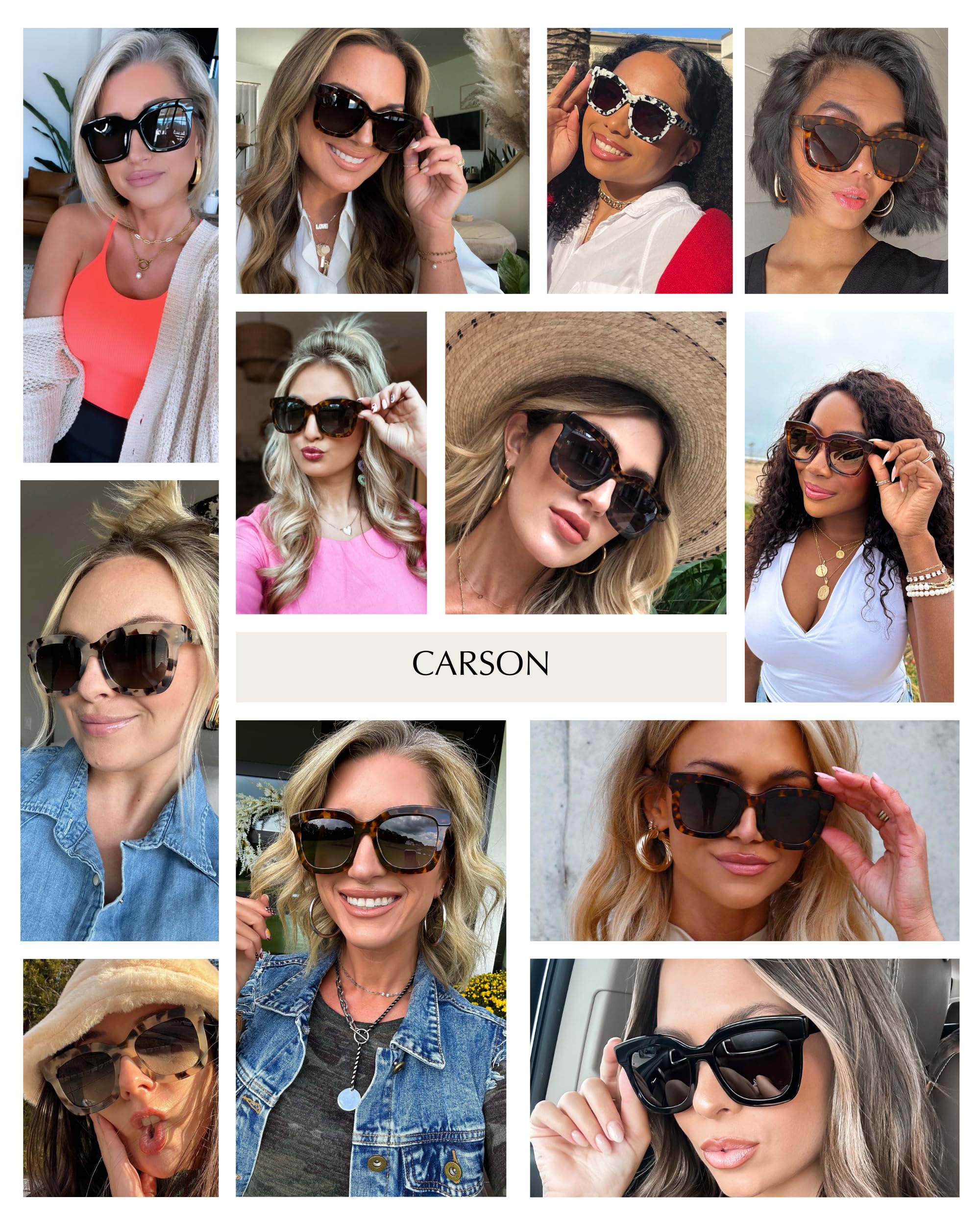 DIFF Carson Designer Square Oversized Sunglasses Women UV400 Polarized Protection, Black Extra large trendy 2023 frames