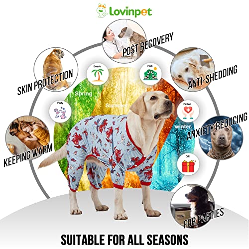 LovinPet Giant Big Dog Pajamas, Rabbit and Wild Horse Print, Lightweight Stretchy Pullover Dog Jammies, Full Coverage Large Breed Dog Onesie, Pet PJ's/Large