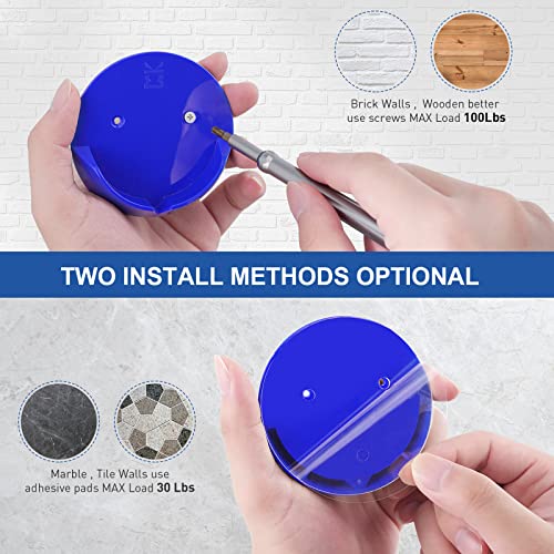 Shower Curtain Rod Holder for Wall β Adhesive Bathroom Tension Rod Retainer with Wide Bracket Include Strong Tapes for No Drilling Quick Mount and 304 Screws for Permanent Installation (Royal Blue)
