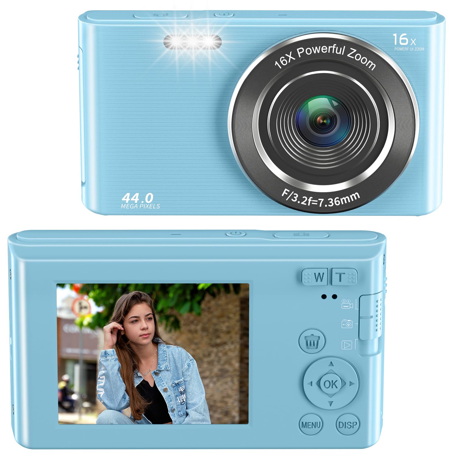 Digital Camera 1080P Vlogging Camera HD 44MP 16X Digital Zoom Camera with 32G Memory Card 2 Batteries YouTube Portable Mini Compact Camera for Kids Teens Adult Beginner