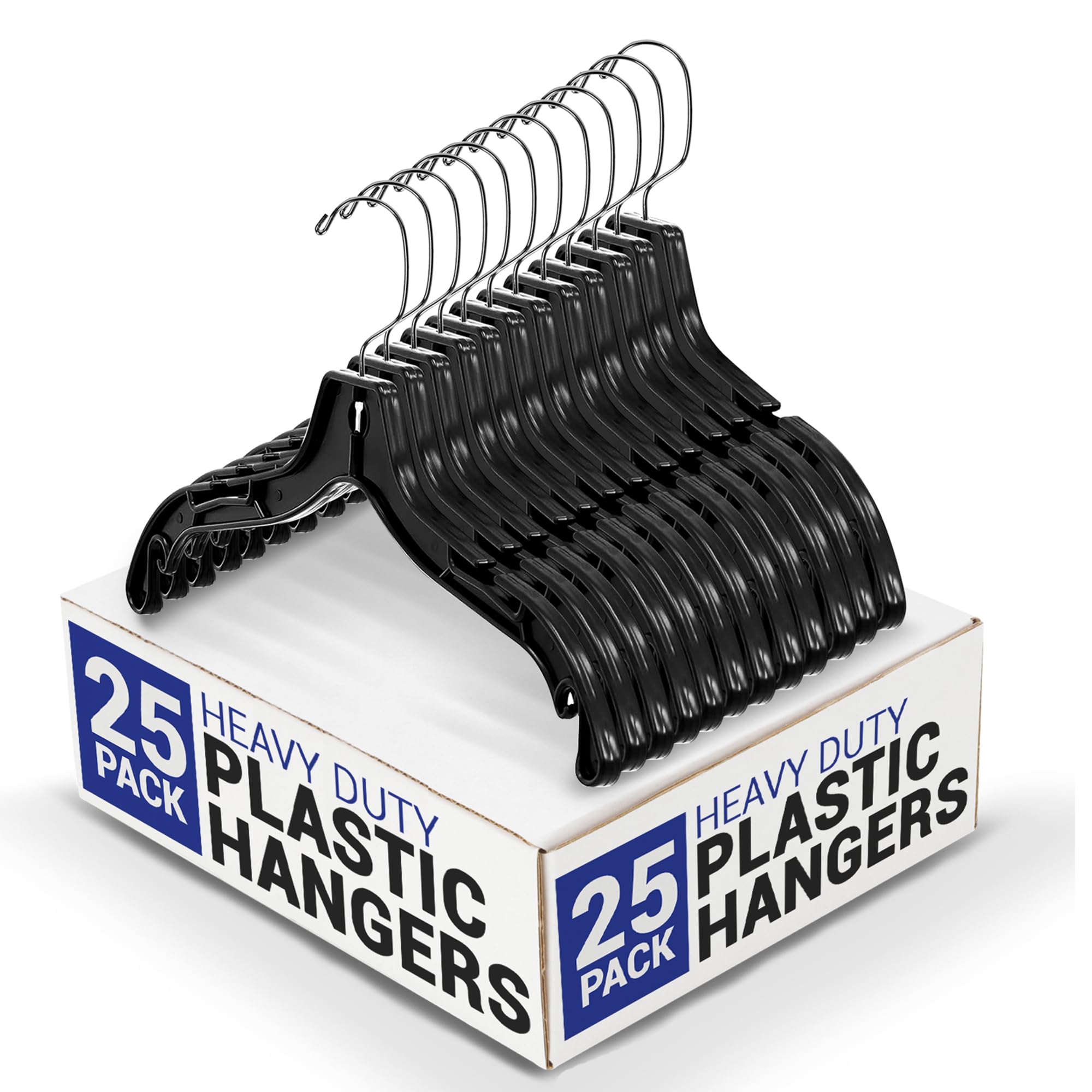 Victory Display Heavy Duty Hangers for Clothes (25-Pack), Black Hangers, 17in Wide Black Plastic Hangers, Coat Hanger with Swivel Hook & Notched Shoulders, Clothing Hangers, Heavy Duty Clothes Hangers