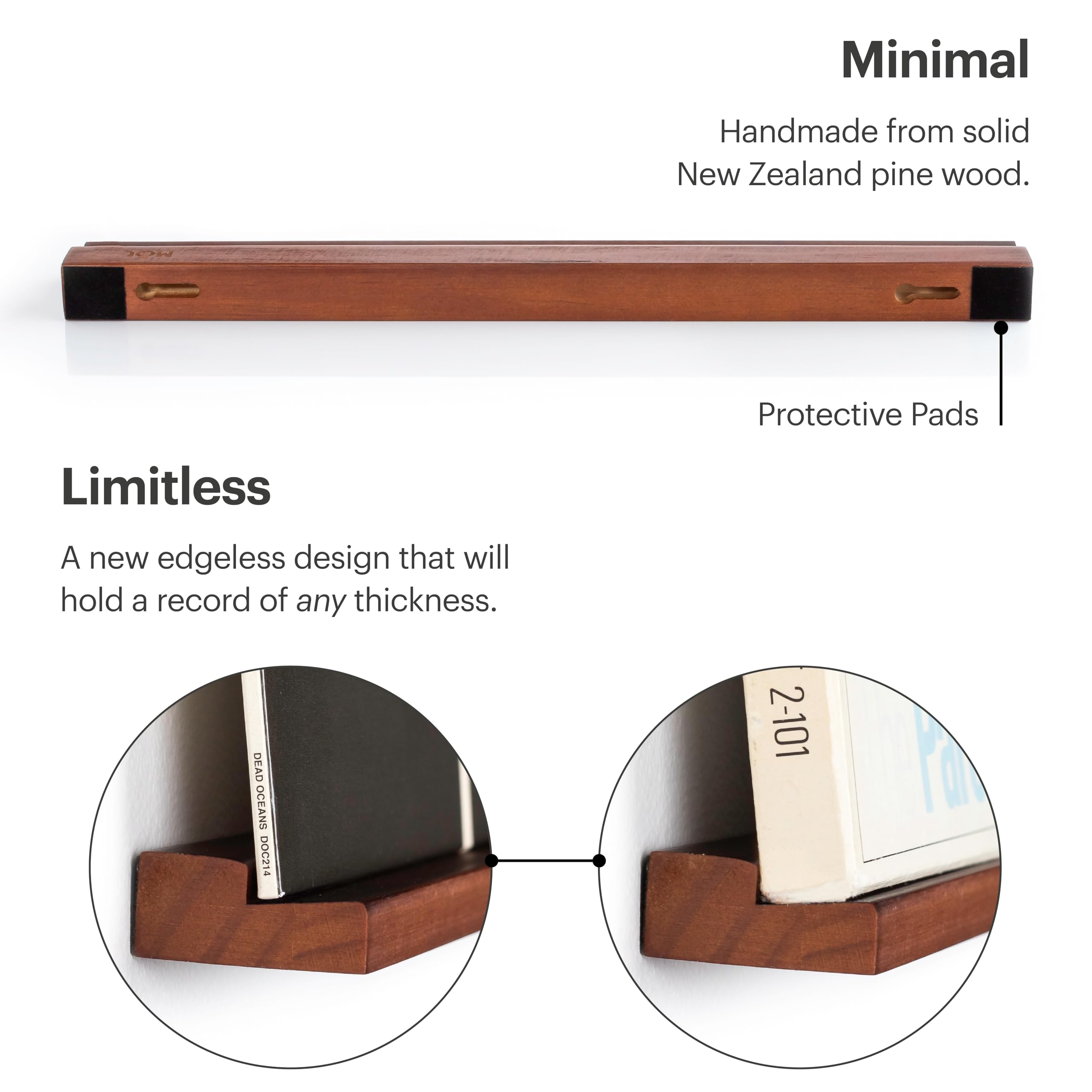 MÖNKE Vinyl Record Wall Mount - an Elegant Display Ledge Made from Solid Wood - This Vinyl Record Shelf Will Hold Records of Any Size (Brown)